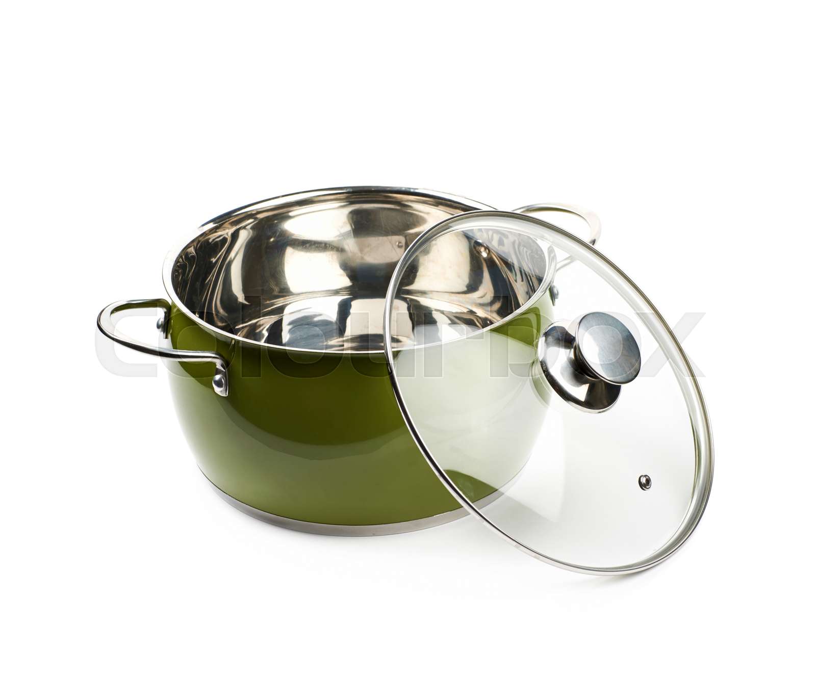 Steel green stock pot isolated | Stock image | Colourbox