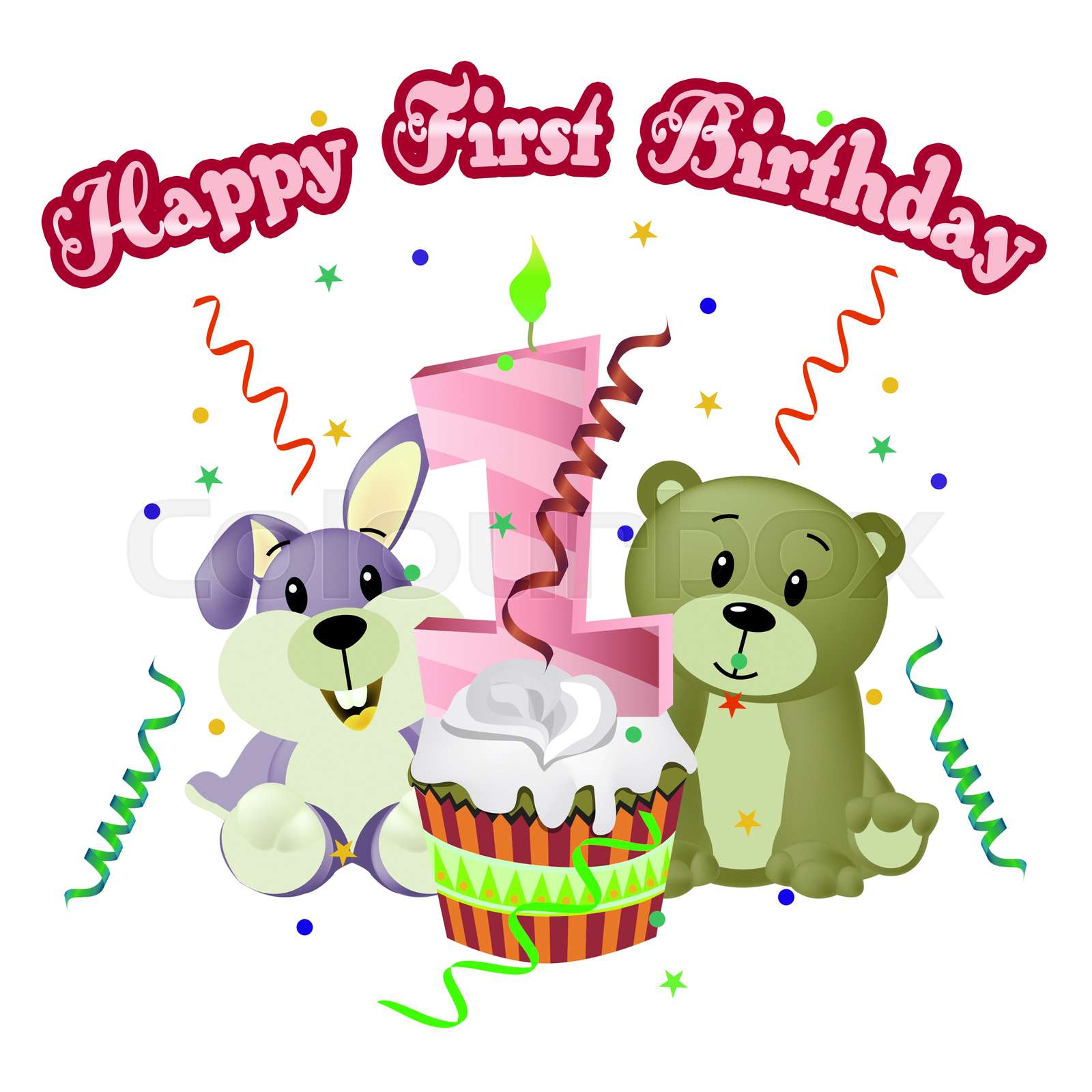 Happy First Birthday Showing Happiness Celebrate 3d Illustration ...