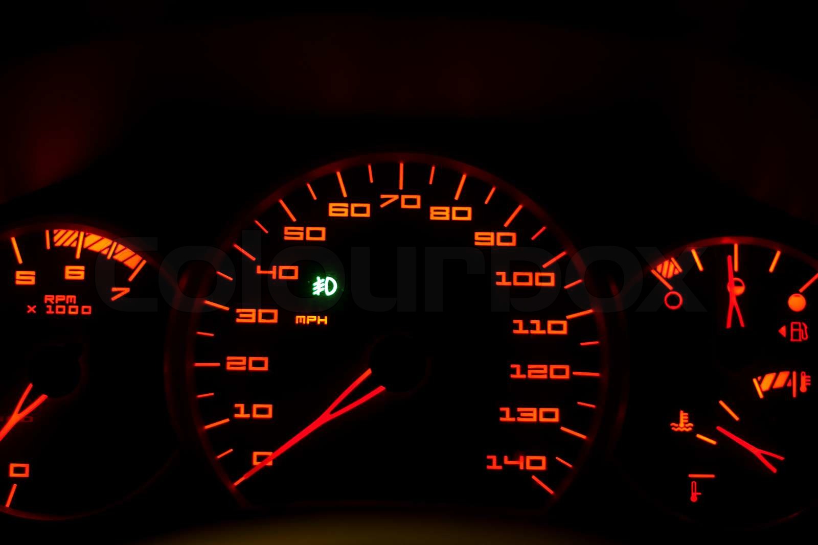 This is the drivers cockpit with the lines and numbers glowing in red ...