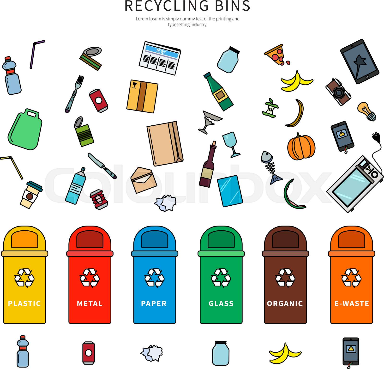 Sorting garbage on white background | Stock vector | Colourbox