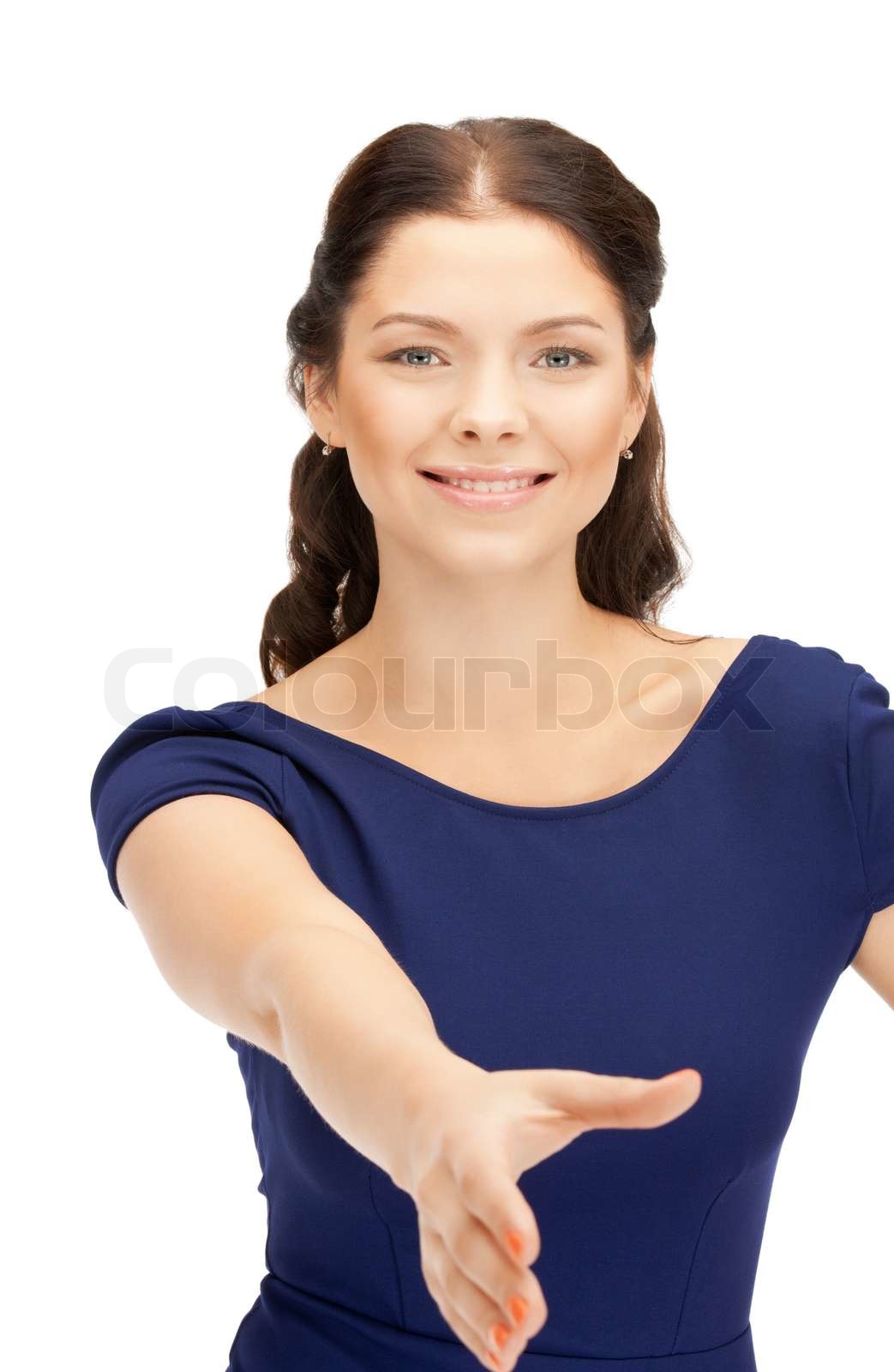 lovely woman with an open hand ready for handshake | Stock image ...