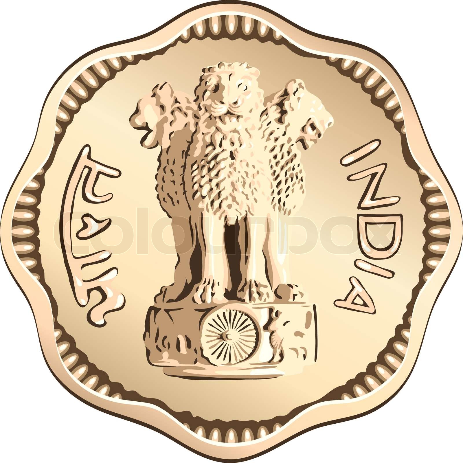 Indische Rupie Goldmünze Geld mit dem Löwen von Ashoka | Stock-Vektor ...