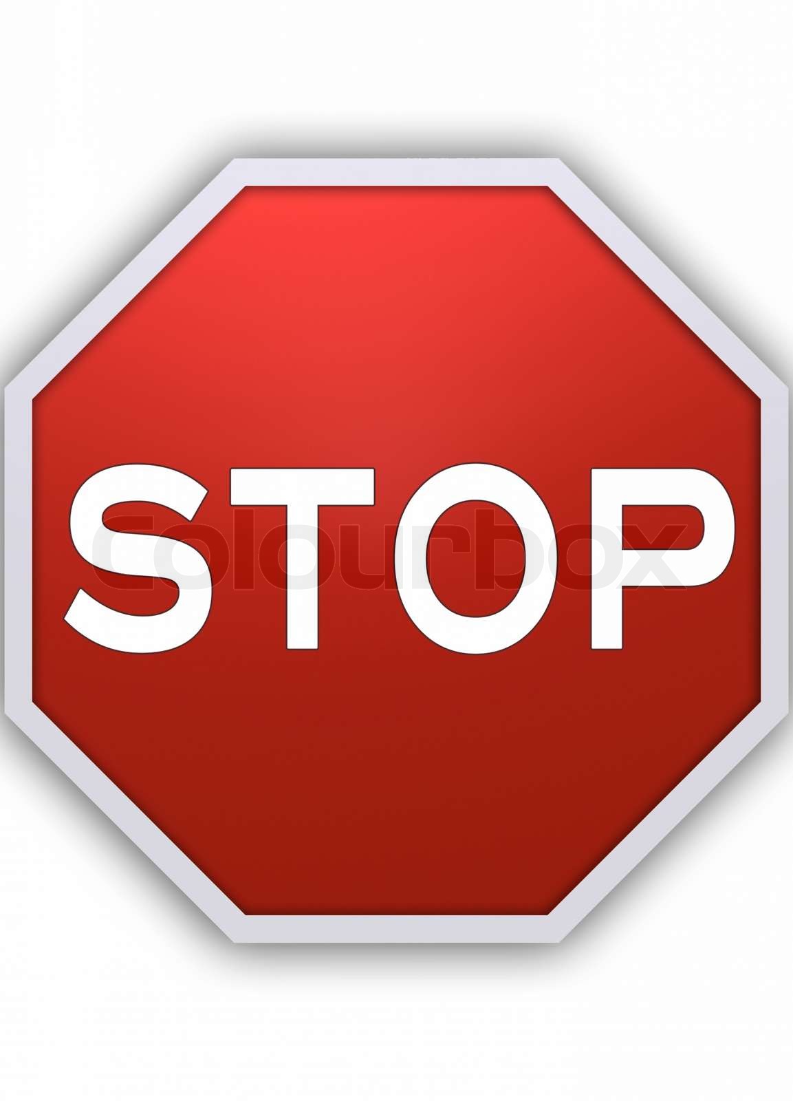 Stoppen auf weißem Schild | Stock Bild | Colourbox