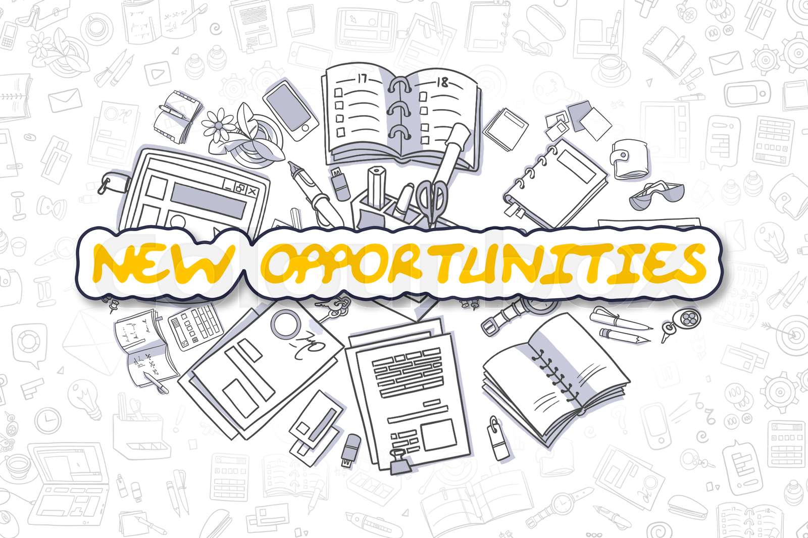New Opportunities - Cartoon Yellow Word. Business Concept. | Stock ...