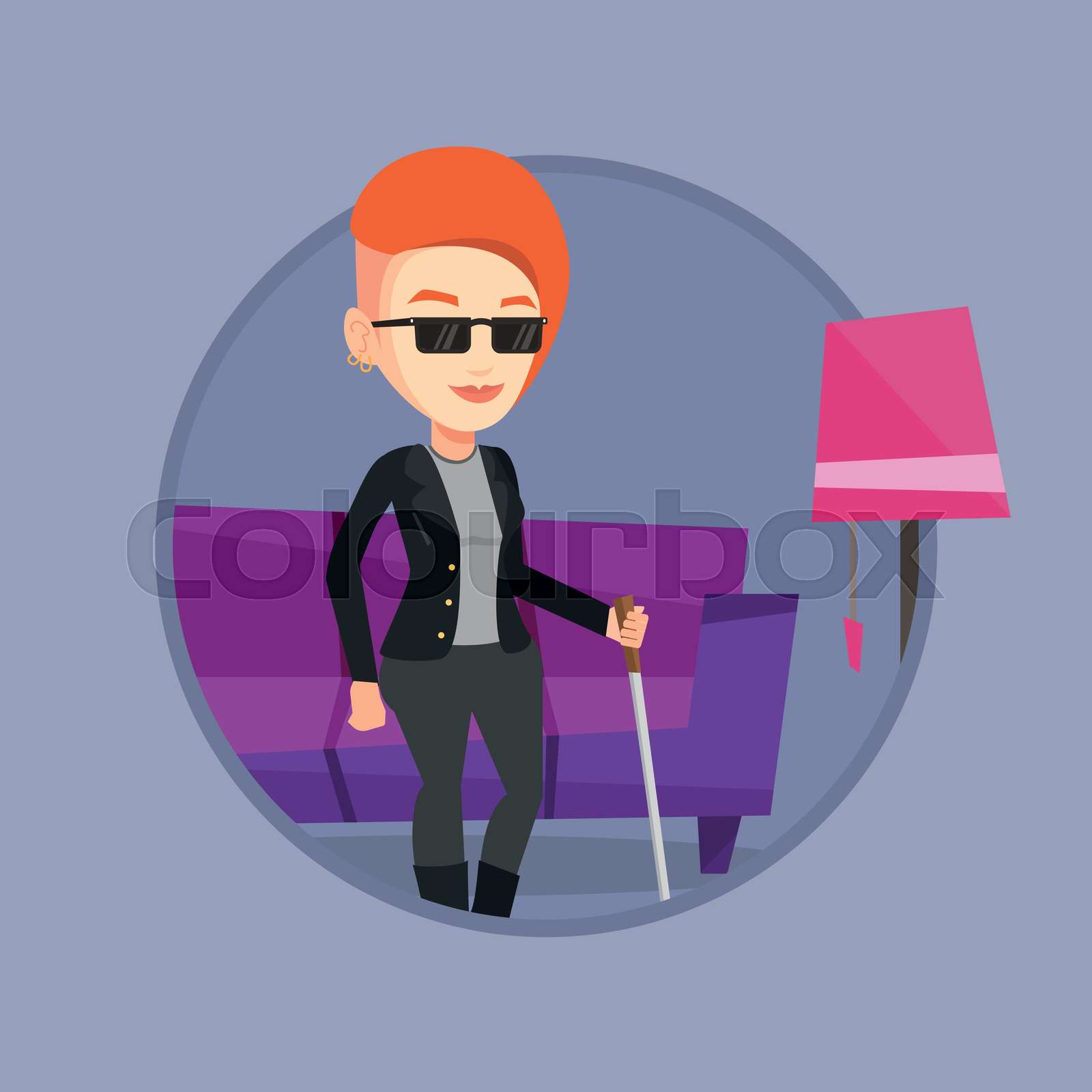 Blind woman with stick vector illustration. | Stock vector | Colourbox