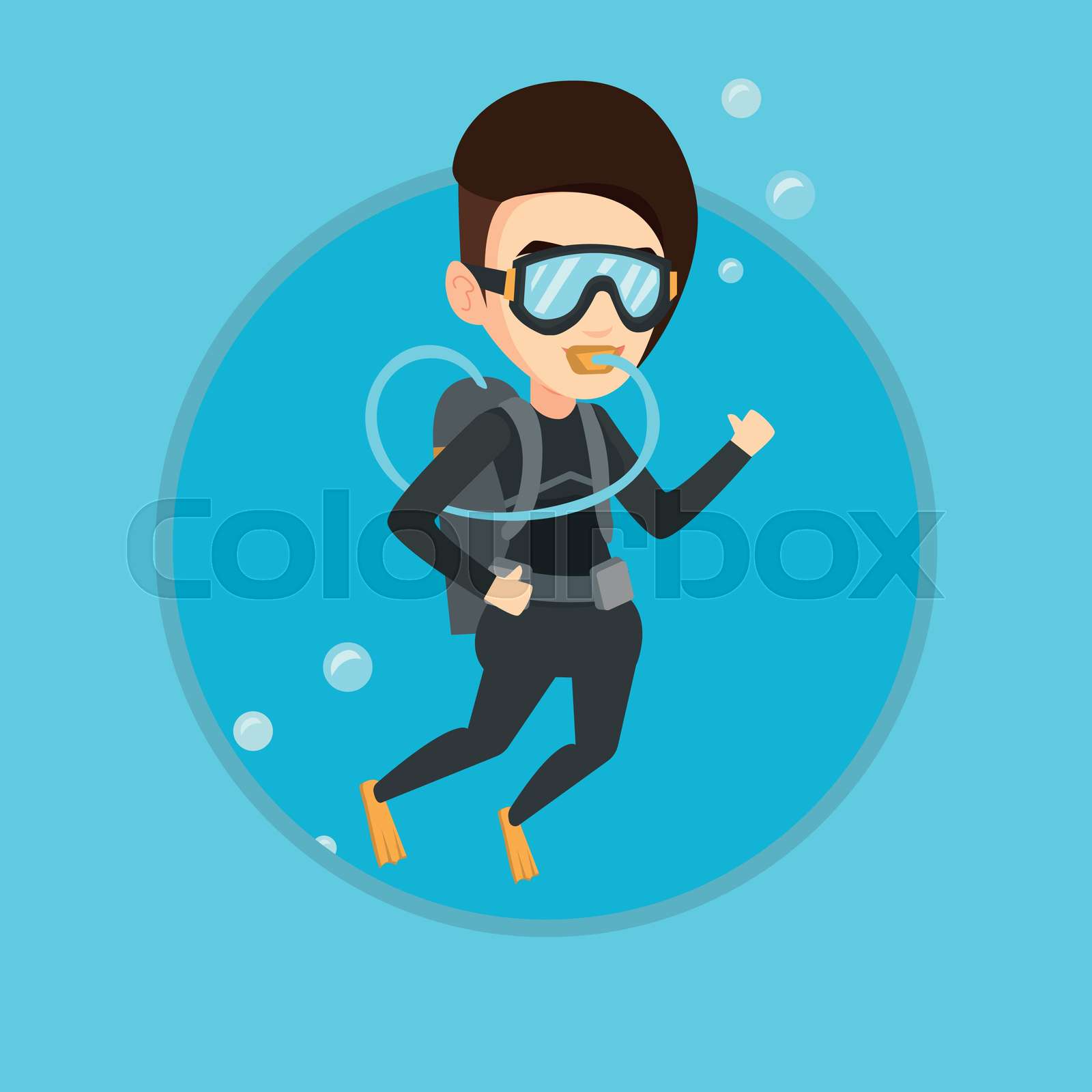 Woman diving with scuba and showing ok sign. | Stock vector | Colourbox