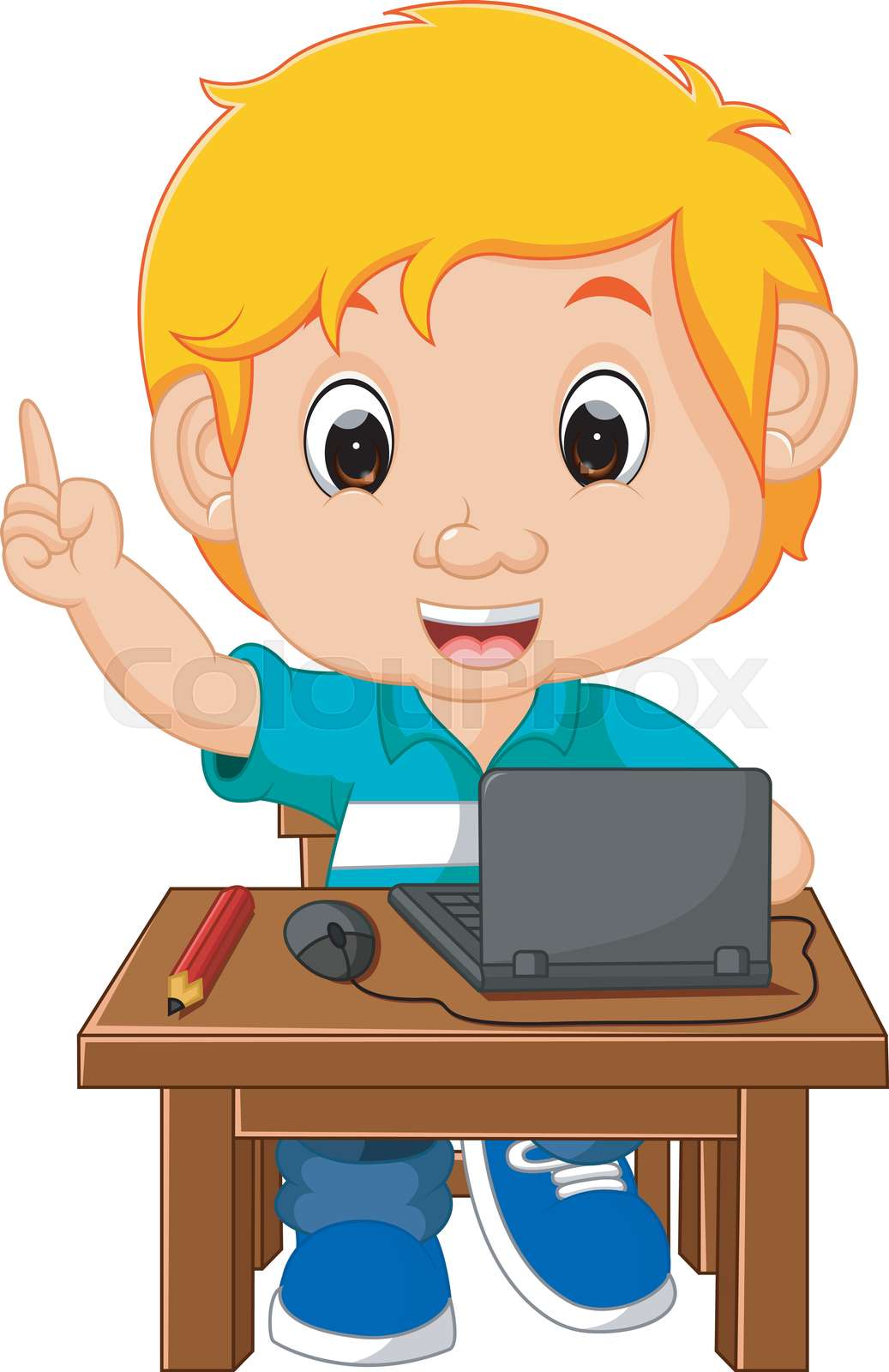 Kid Boy Using the Computer cartoon | Stock vector | Colourbox