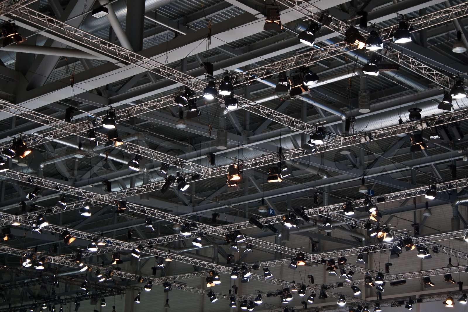 Ceiling with lights in the exhibition center | Stock image | Colourbox