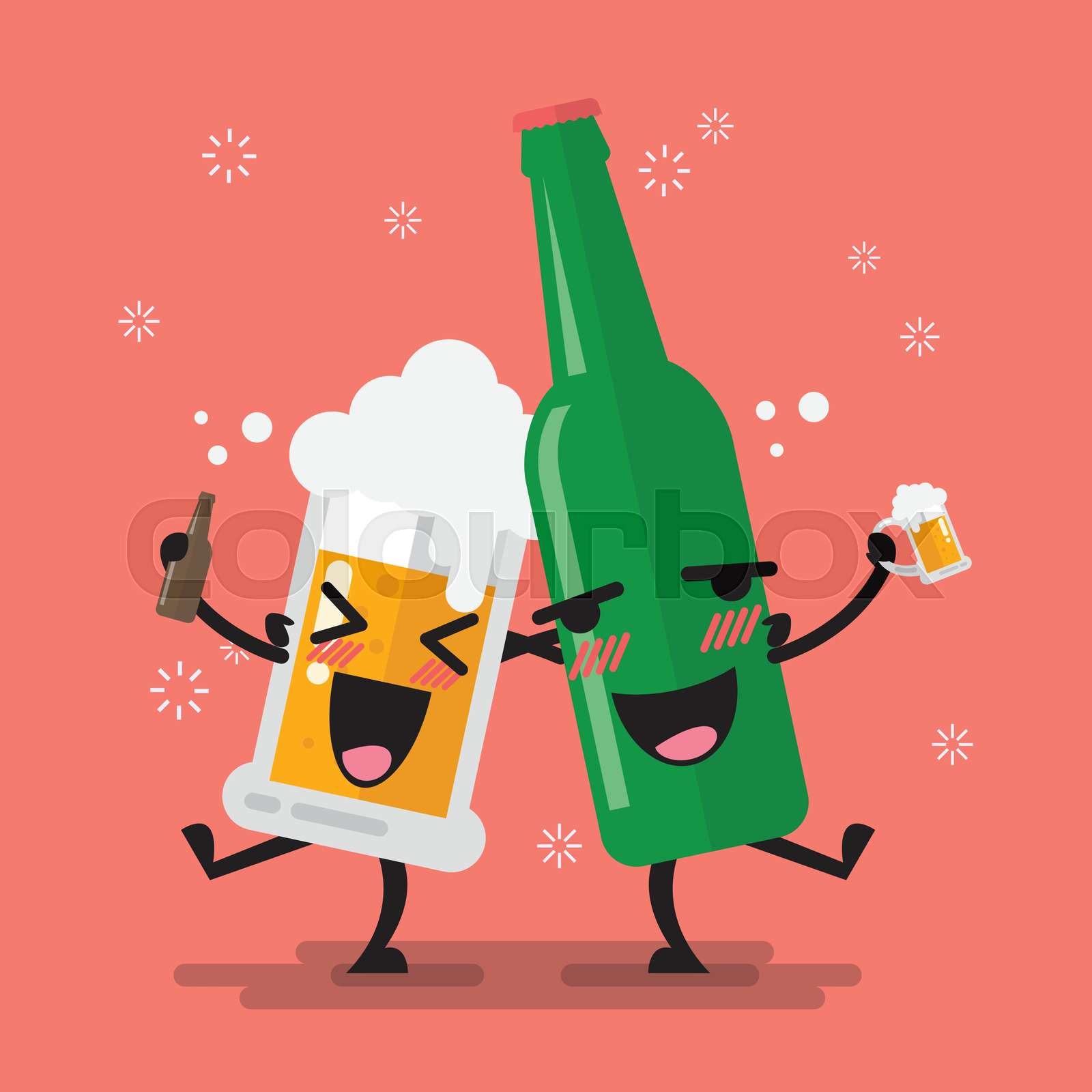 Drunk beer glass and bottle character | Stock vector | Colourbox