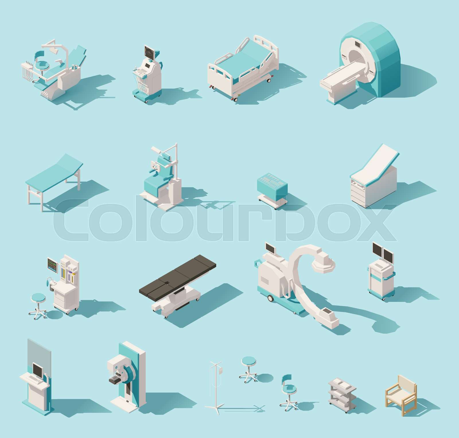 Vector isometric low poly medical equipment set | Stock vector | Colourbox