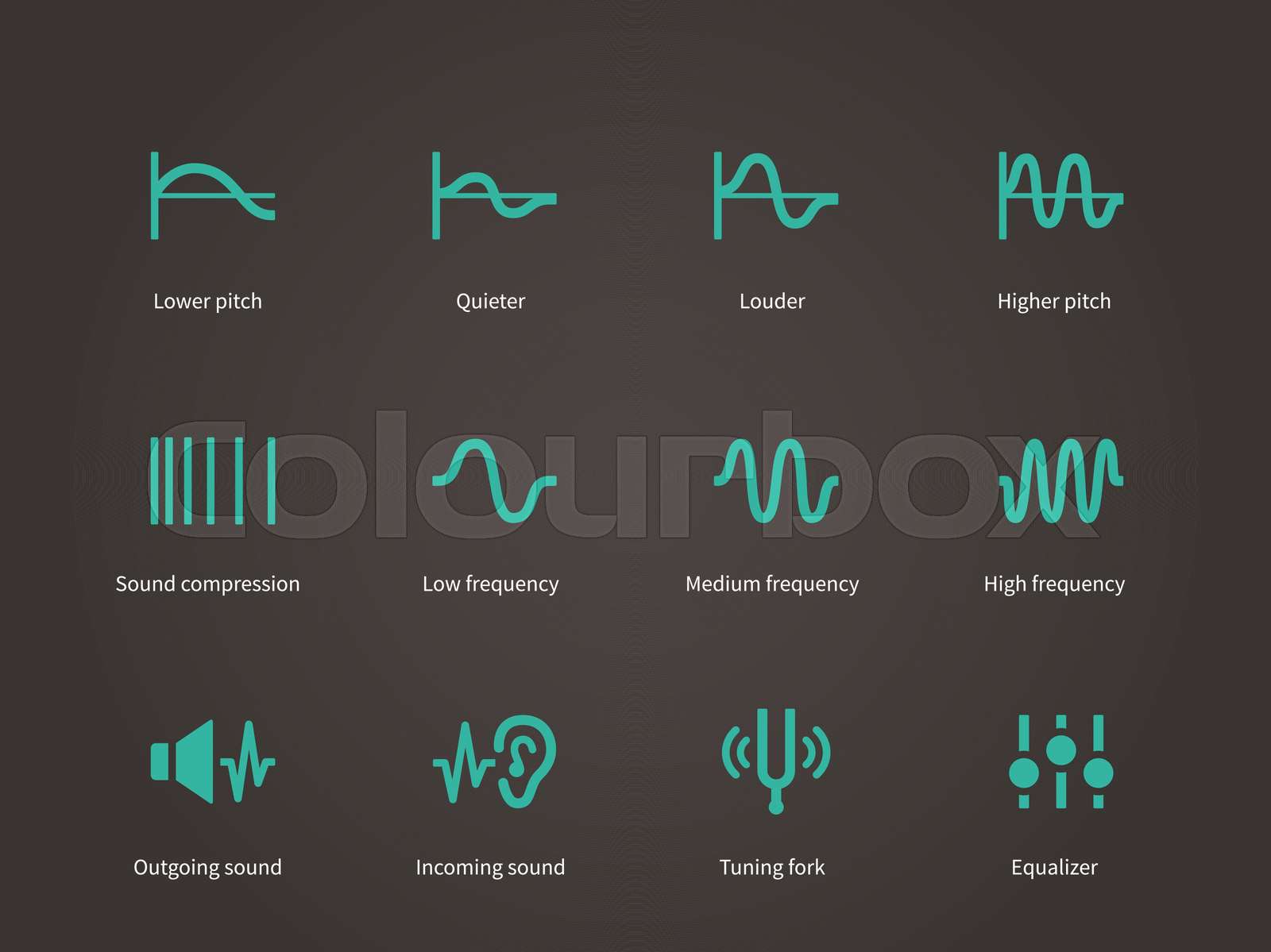 Sound compression and audio waves icons set. | Stock vector | Colourbox