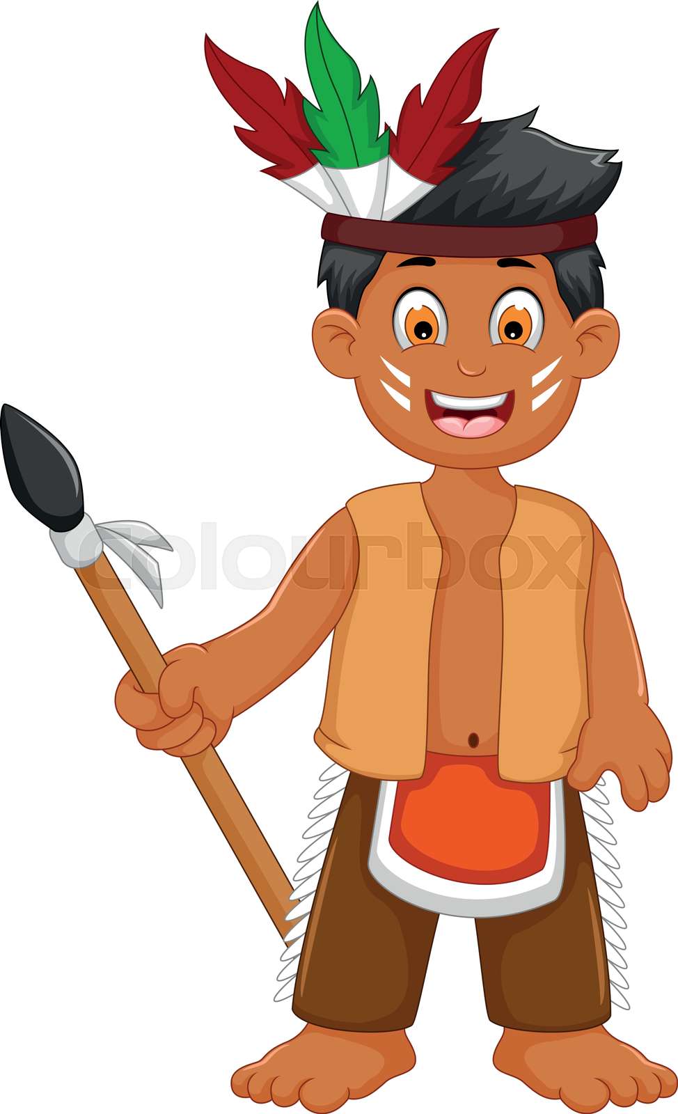 funny man indian tribal cartoon posing | Stock vector | Colourbox