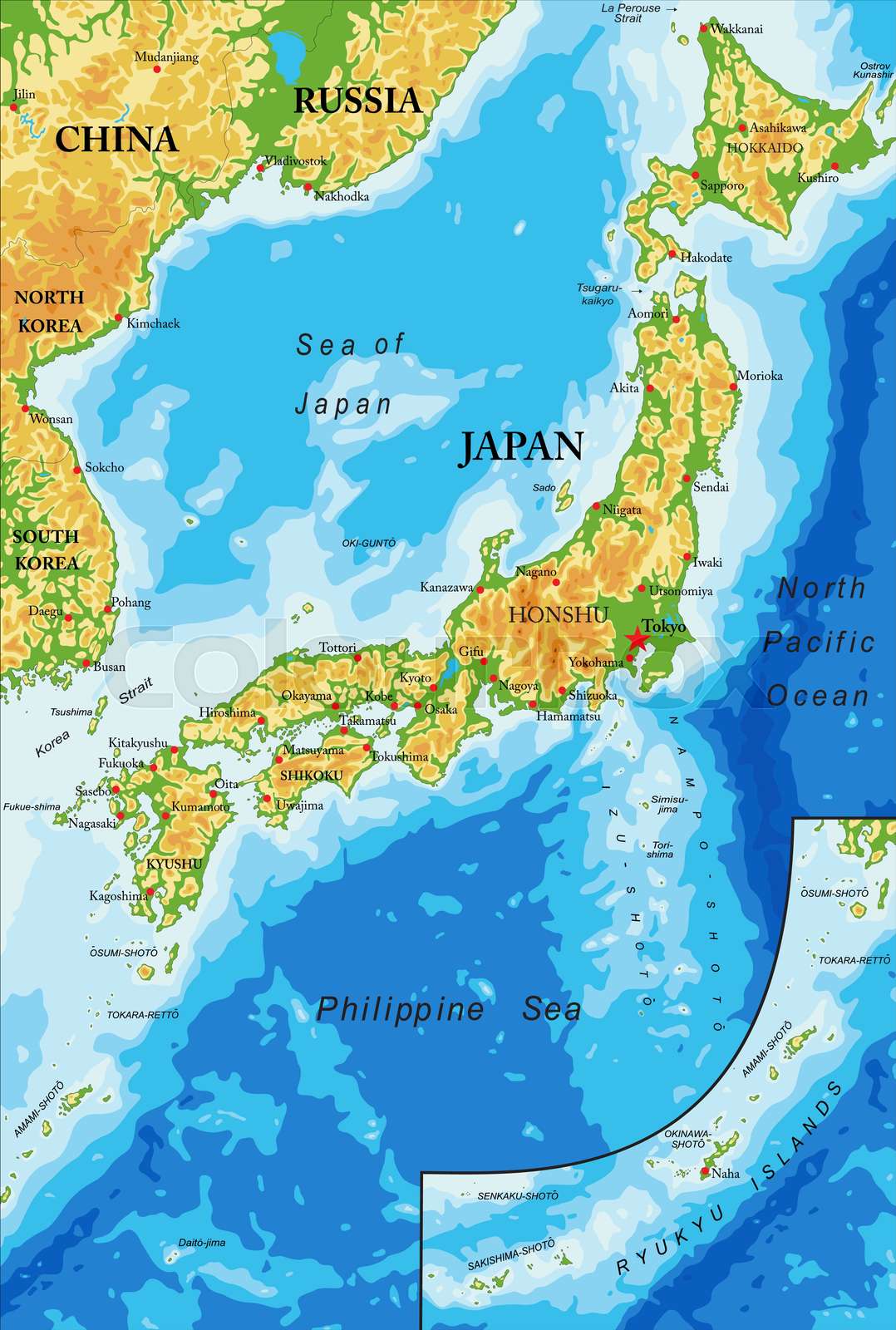 Japan relief map | Stock vector | Colourbox