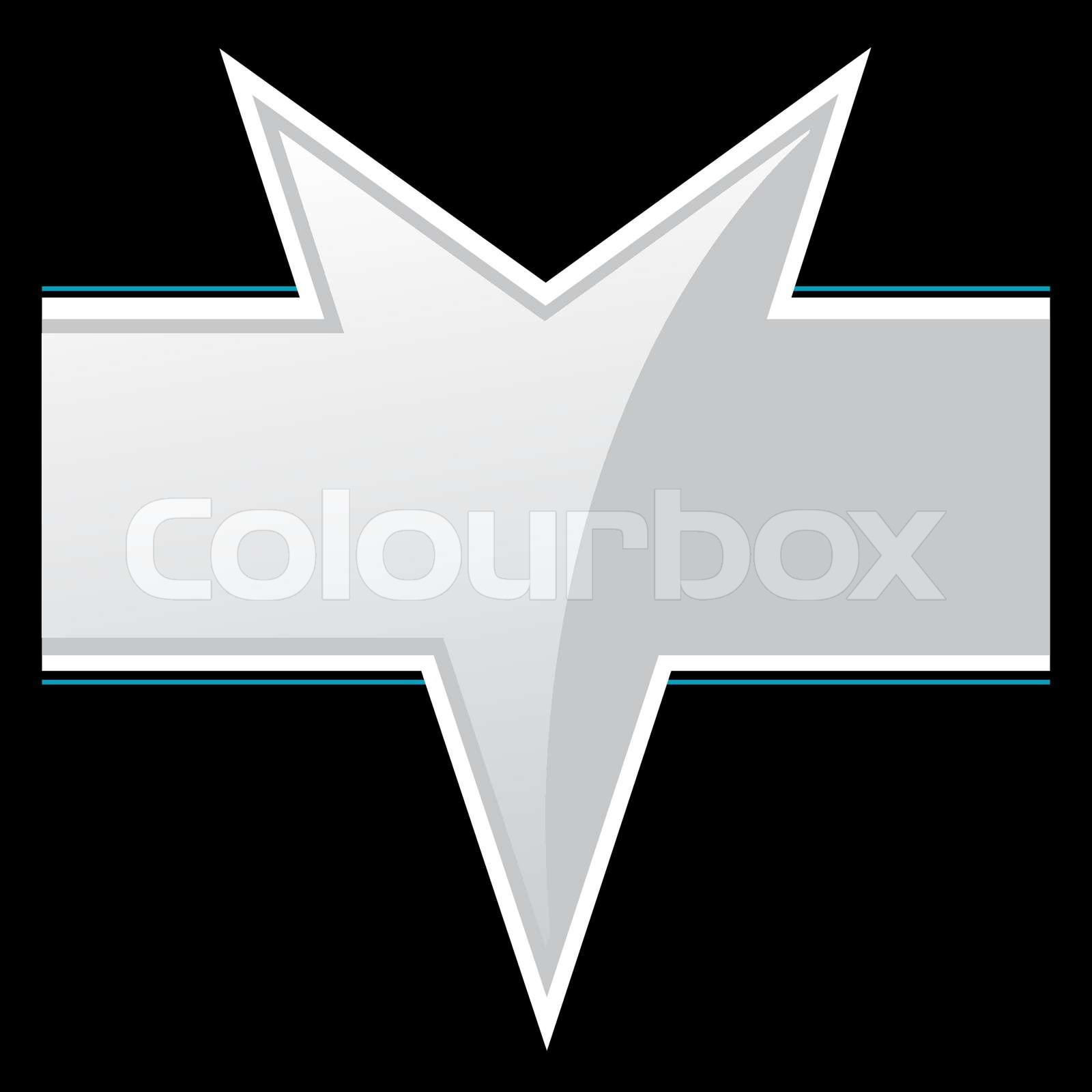 A silver V shaped product badge or packaging label for use on a box or ...