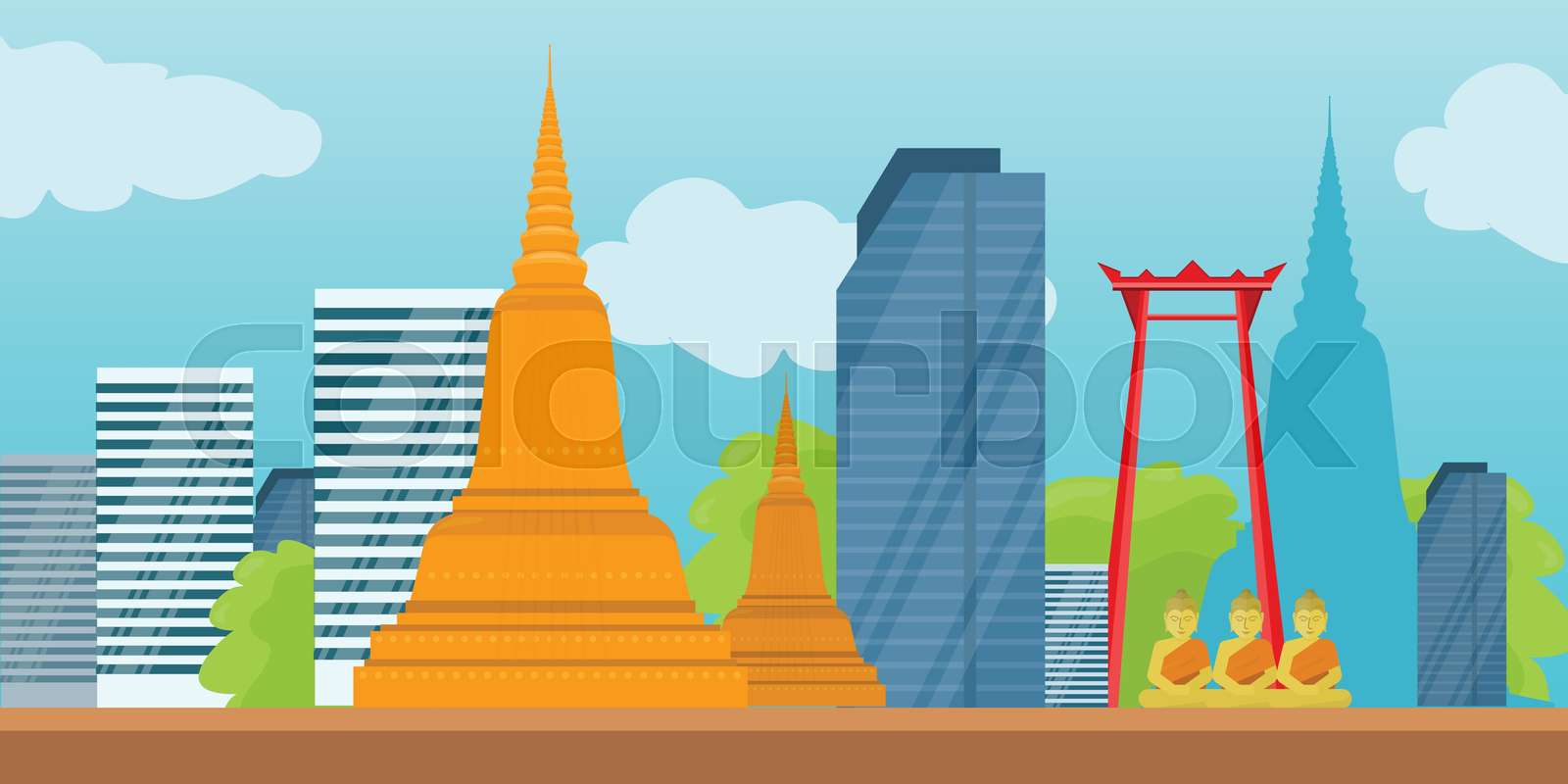 Bangkok Detailed Banner. Symbols of Thailand. | Stock vector | Colourbox