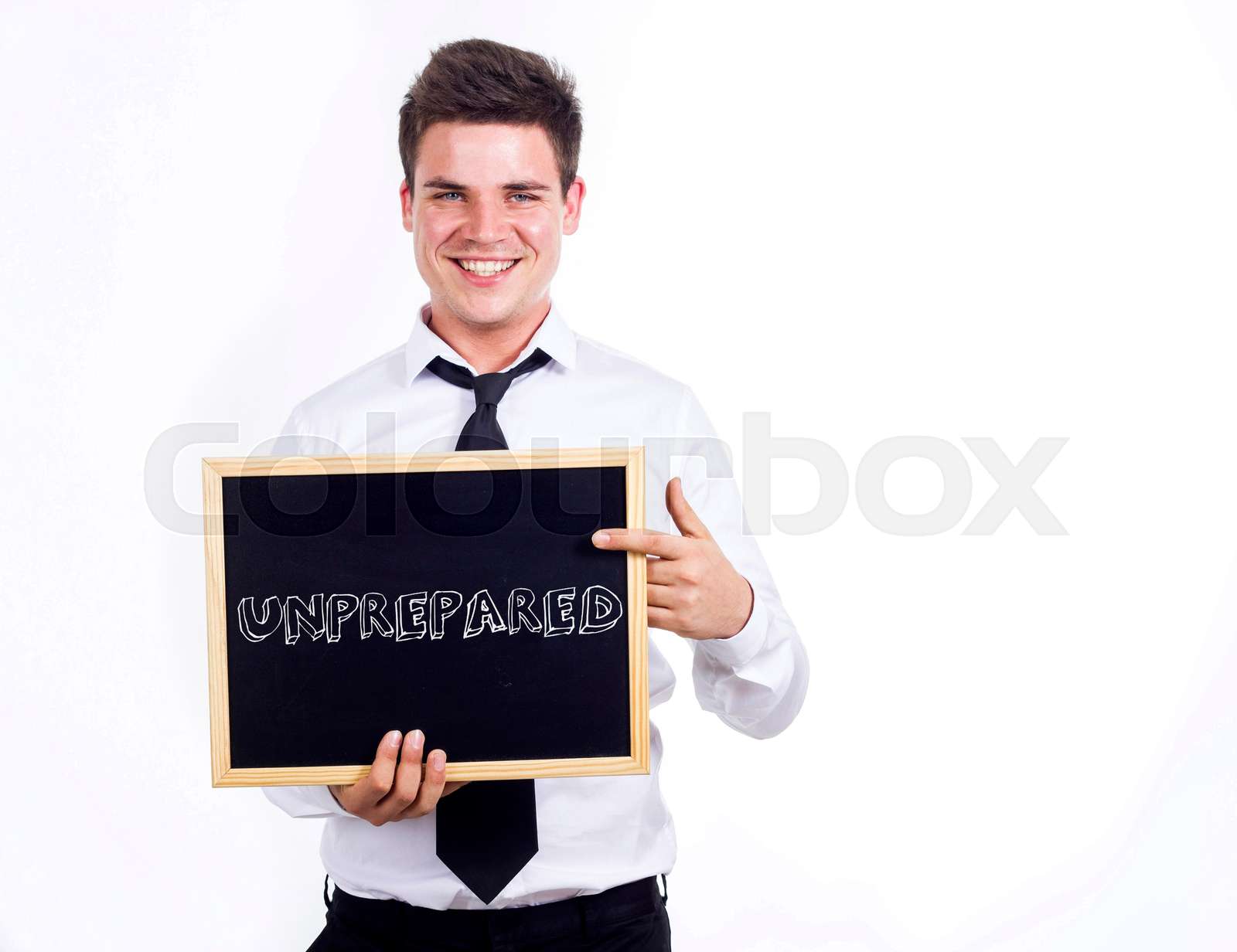 UNPREPARED - Young businessman holding chalkboard with text | Stock ...
