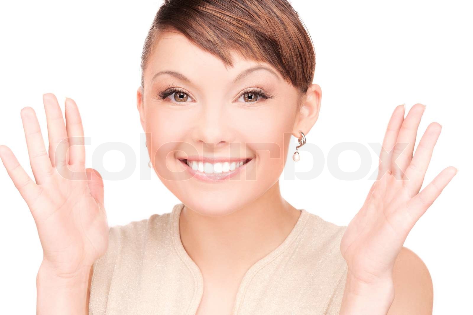 bright picture of surprised woman face over white | Stock image | Colourbox