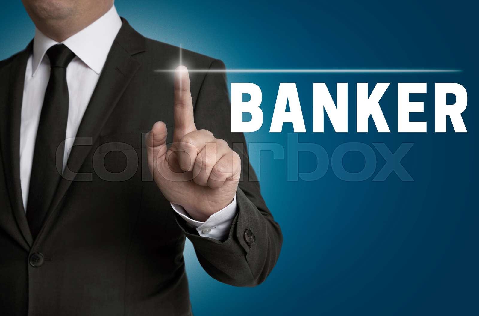 banker touchscreen is operated by businessman concept | Stock image ...