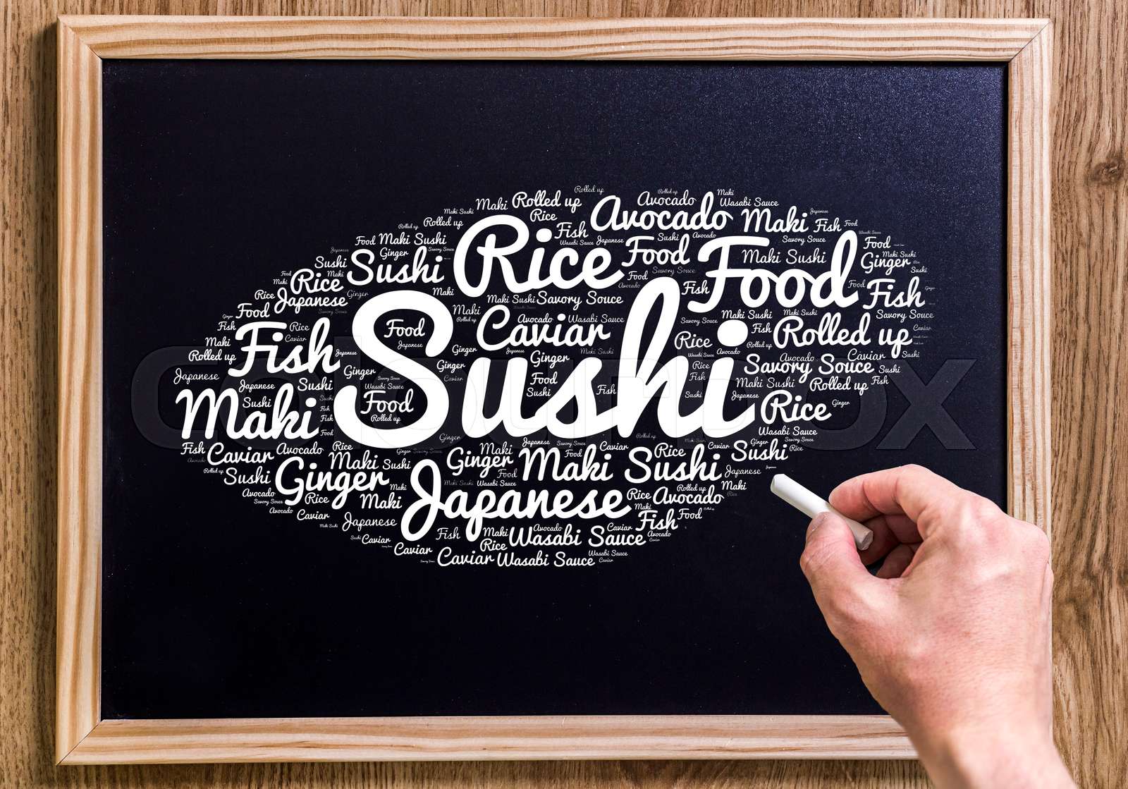 Sushi - New chalkboard with word cloud | Stock image | Colourbox