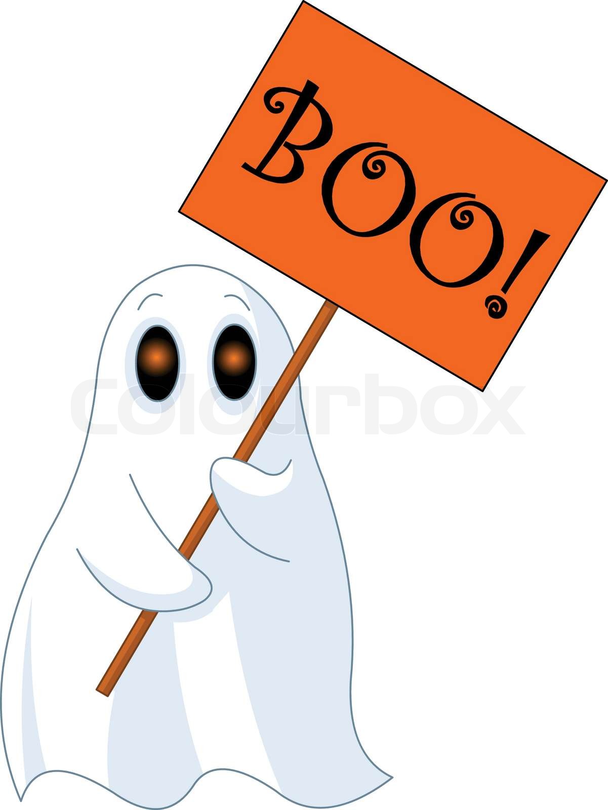 Illustration of Very cute ghost with “Boo” sign | Stock vector | Colourbox