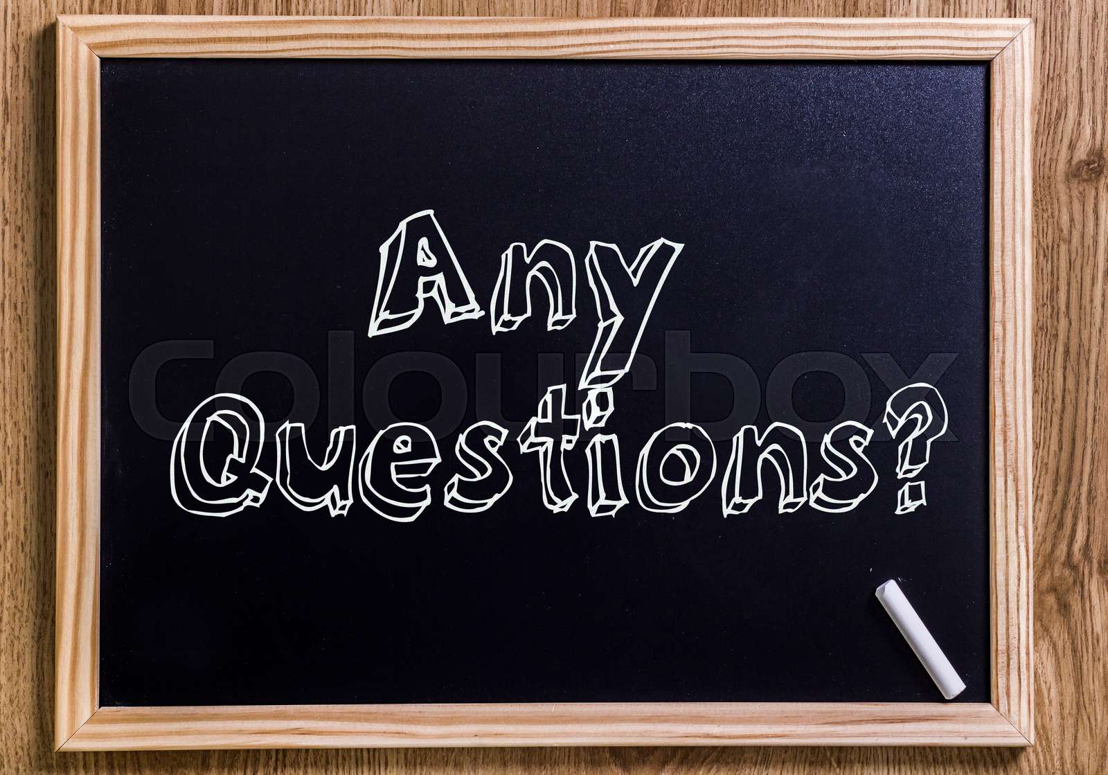 Any questions? - New chalkboard with 3D outlined text | Stock image ...