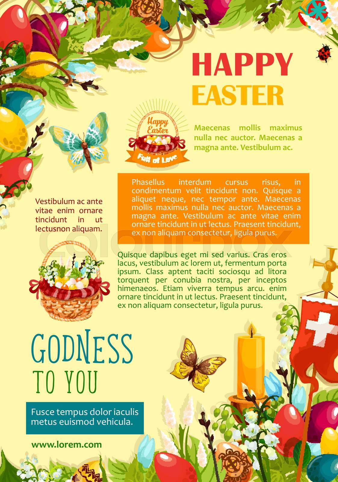 Happy Easter poster template with egg and flowers | Stock vector ...