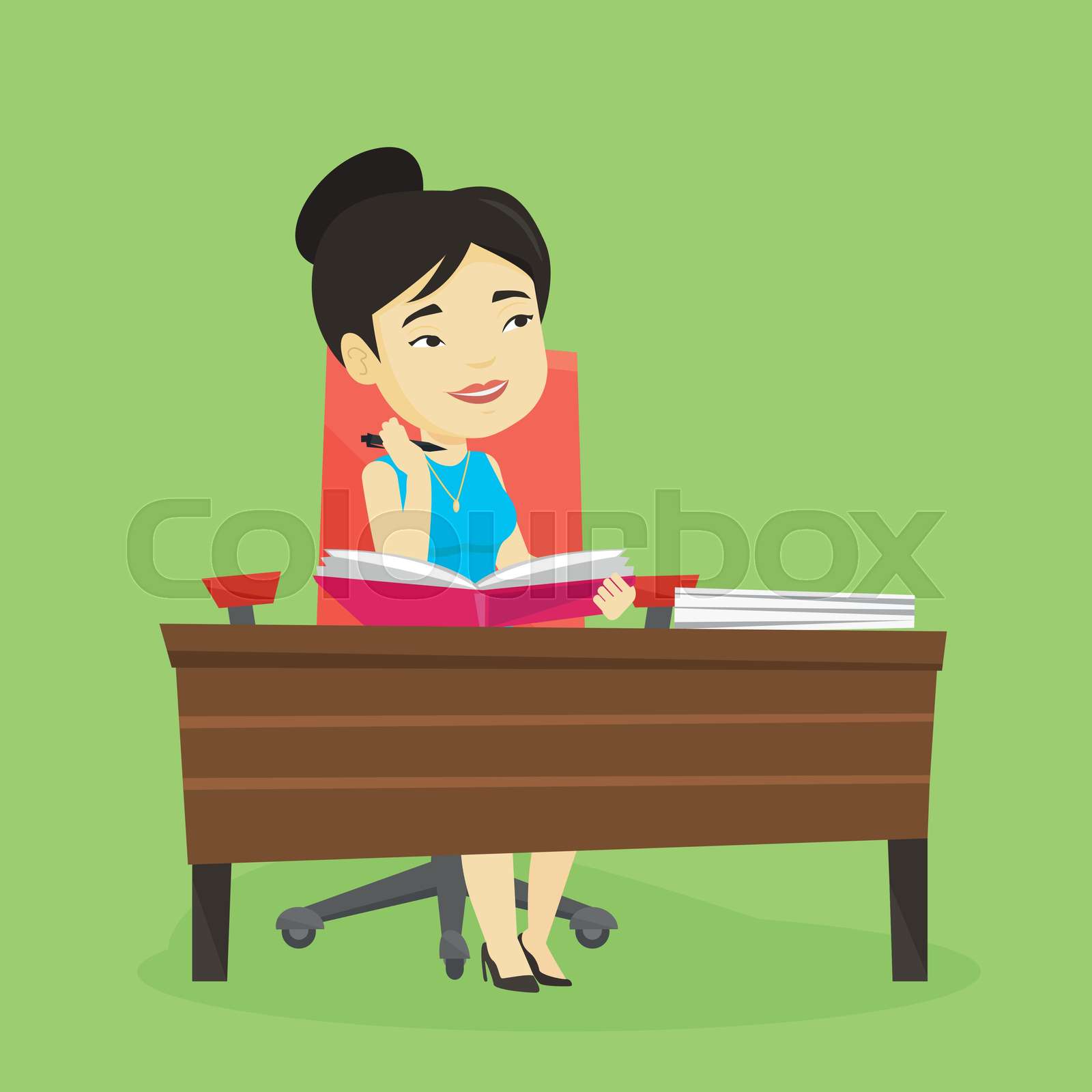 Student writing at the desk vector illustration. | Stock vector | Colourbox
