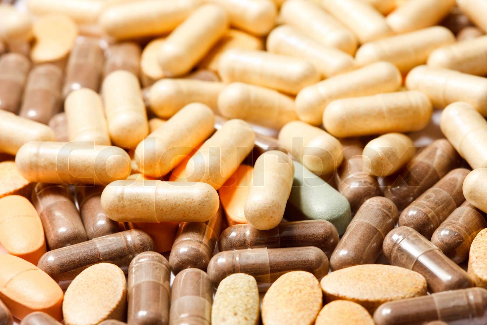 Medicinal pills piled up a bunch of closeup | Stock image | Colourbox