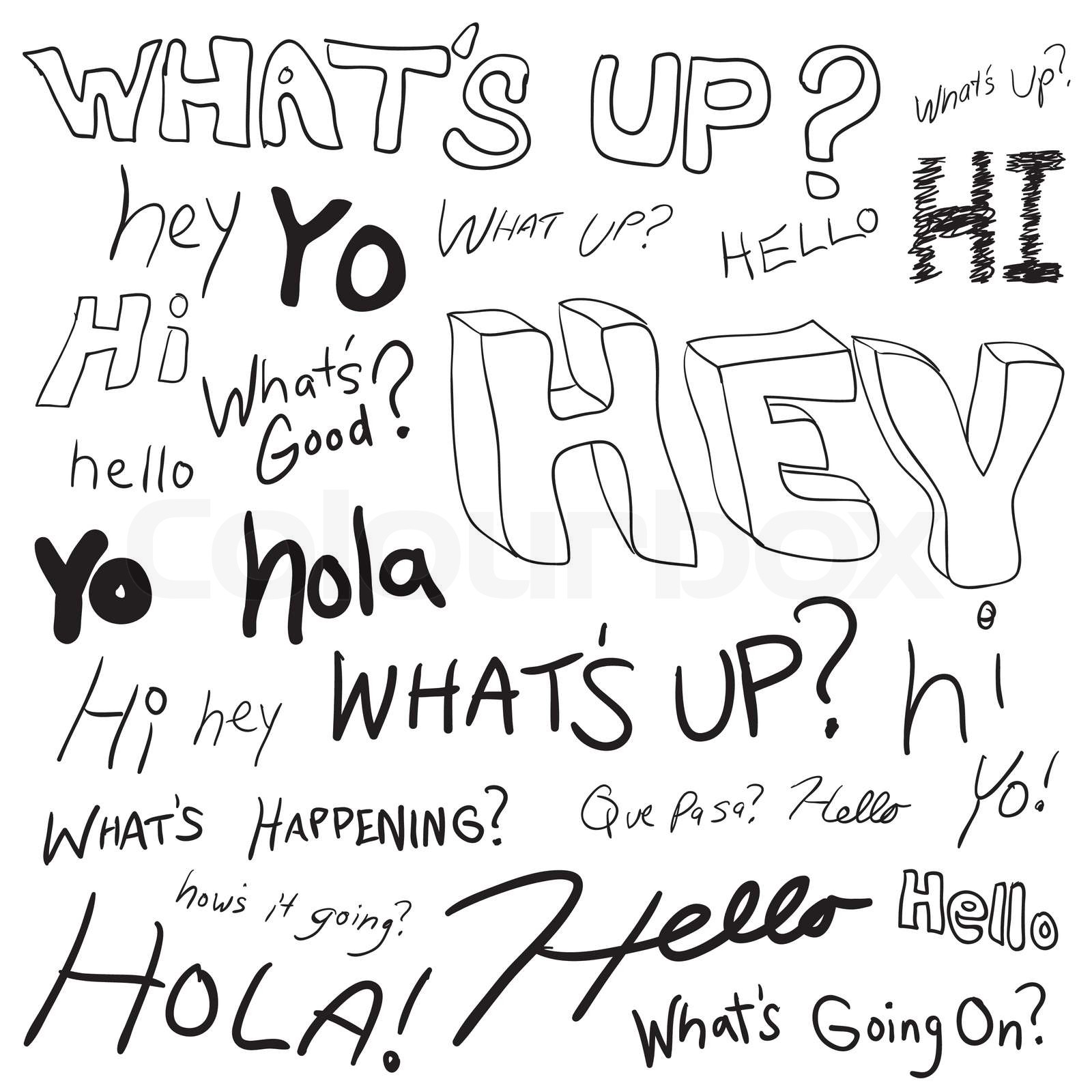 Greetings in doodle style as you might find written in a teenagers ...