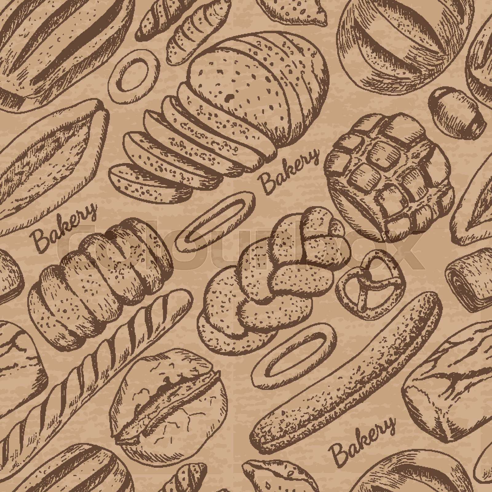 Seamless pattern with a variety of bakery products | Stock vector ...