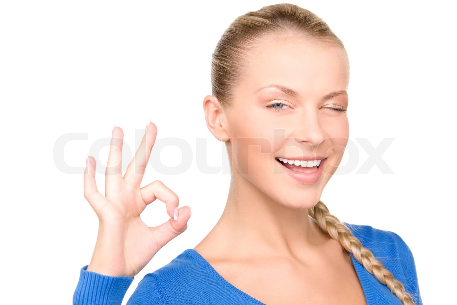 helles Bild der schönen Frau zeigt ok Zeichen | Stock Bild | Colourbox