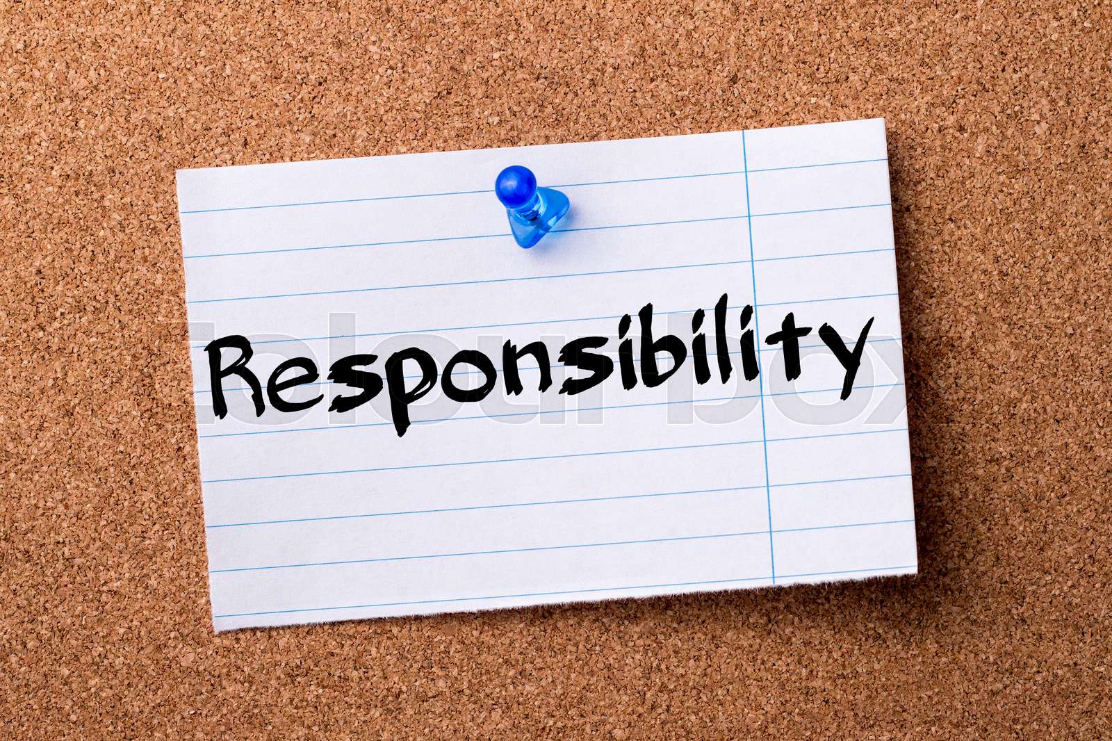 Responsibility Teared Note Paper Pinned On Bulletin Board Stock