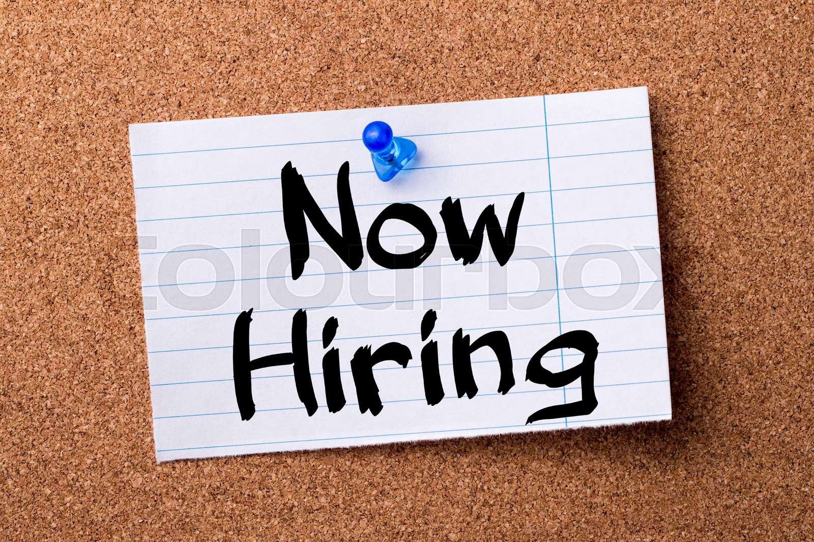 Now Hiring - teared note paper pinned on bulletin board | Stock image ...