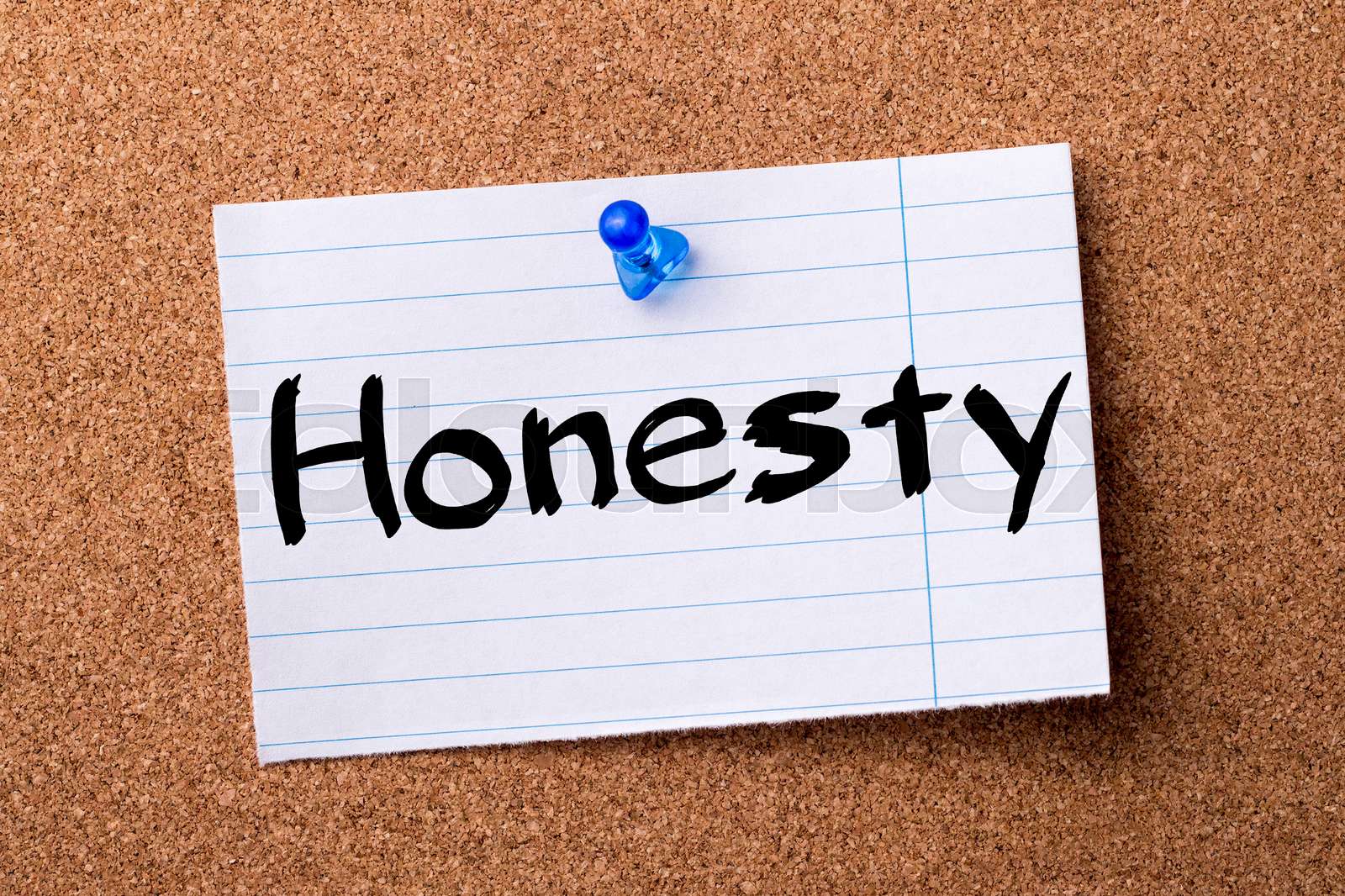 Honesty - teared note paper pinned on bulletin board | Stock image ...