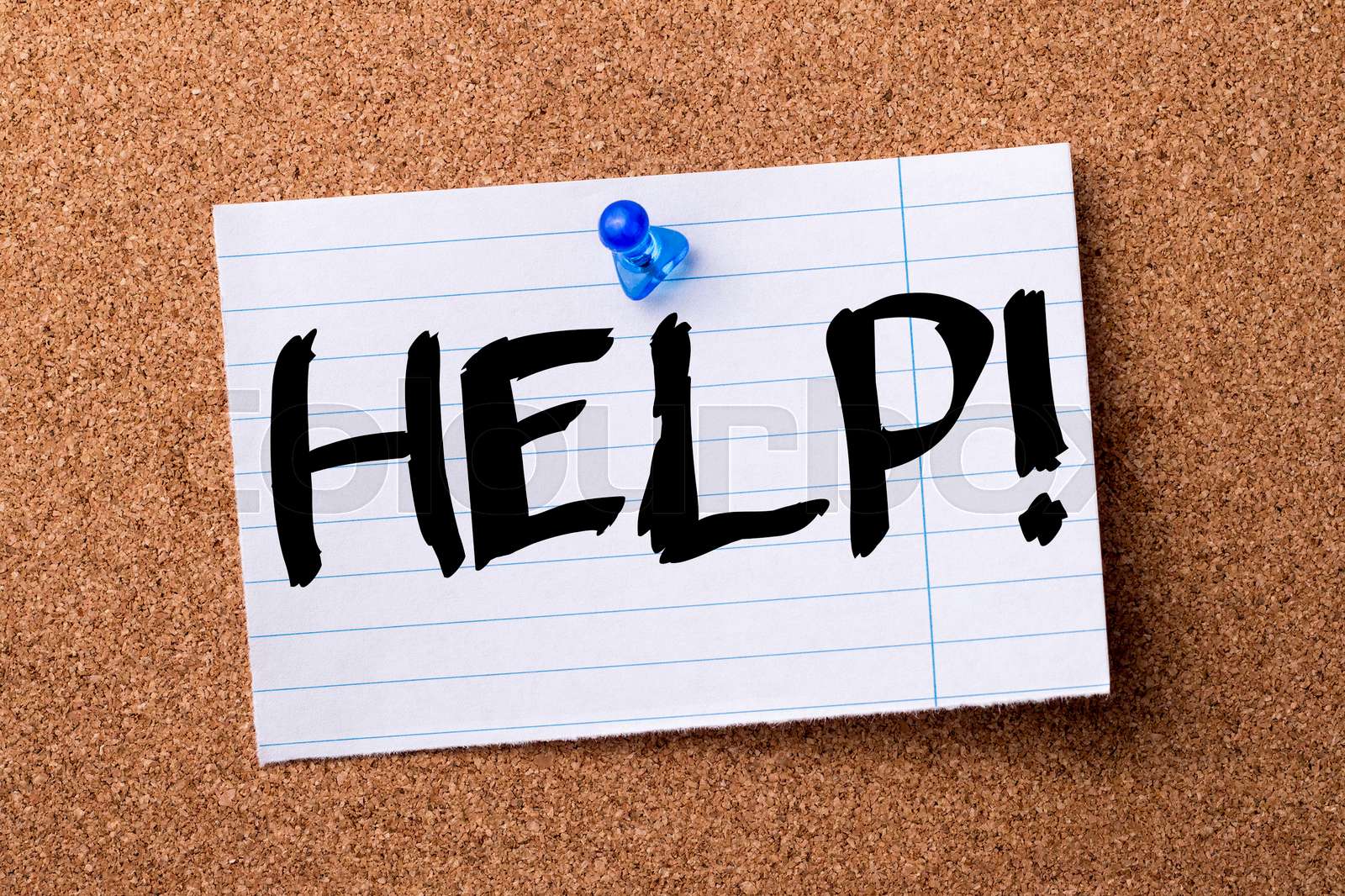 HELP! - teared note paper pinned on bulletin board | Stock image ...