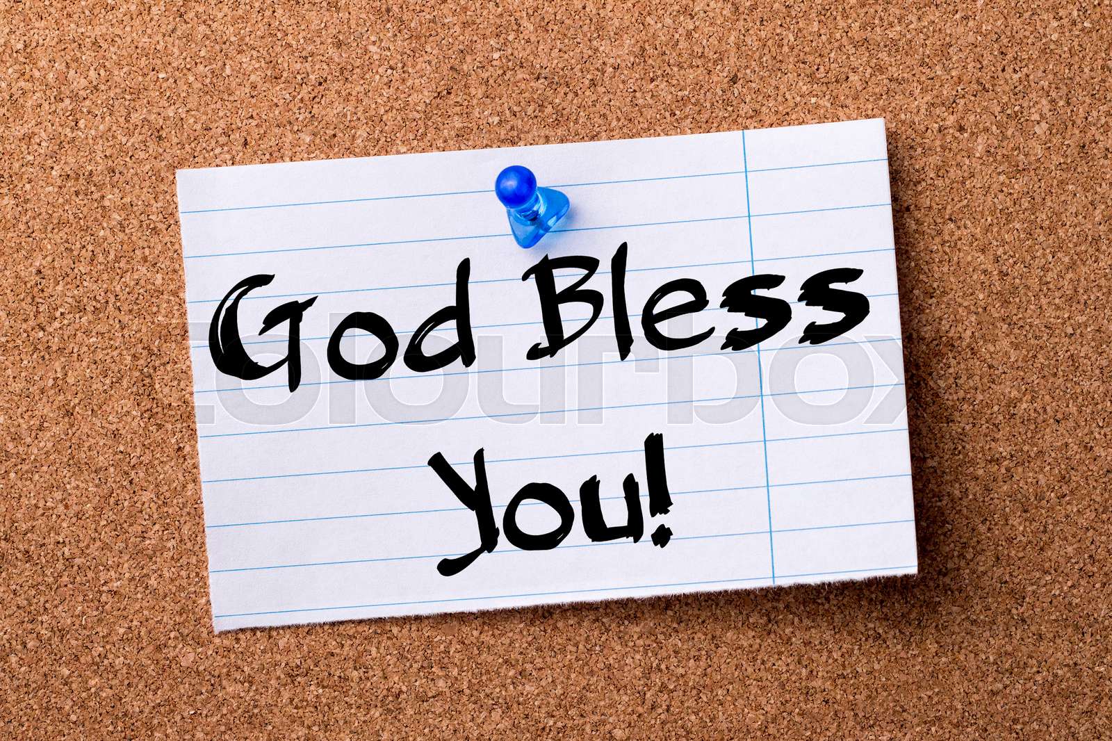 God Bless You! - teared note paper pinned on bulletin board | Stock ...
