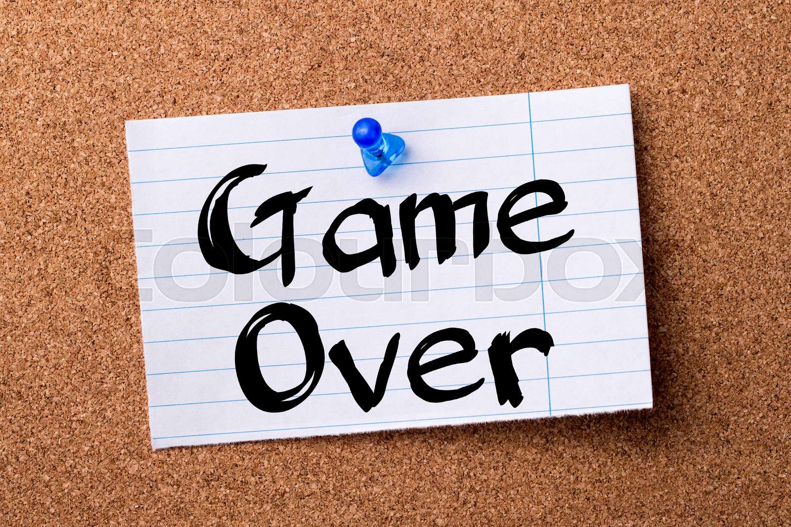 Game Over - teared note paper pinned on bulletin board | Stock image ...