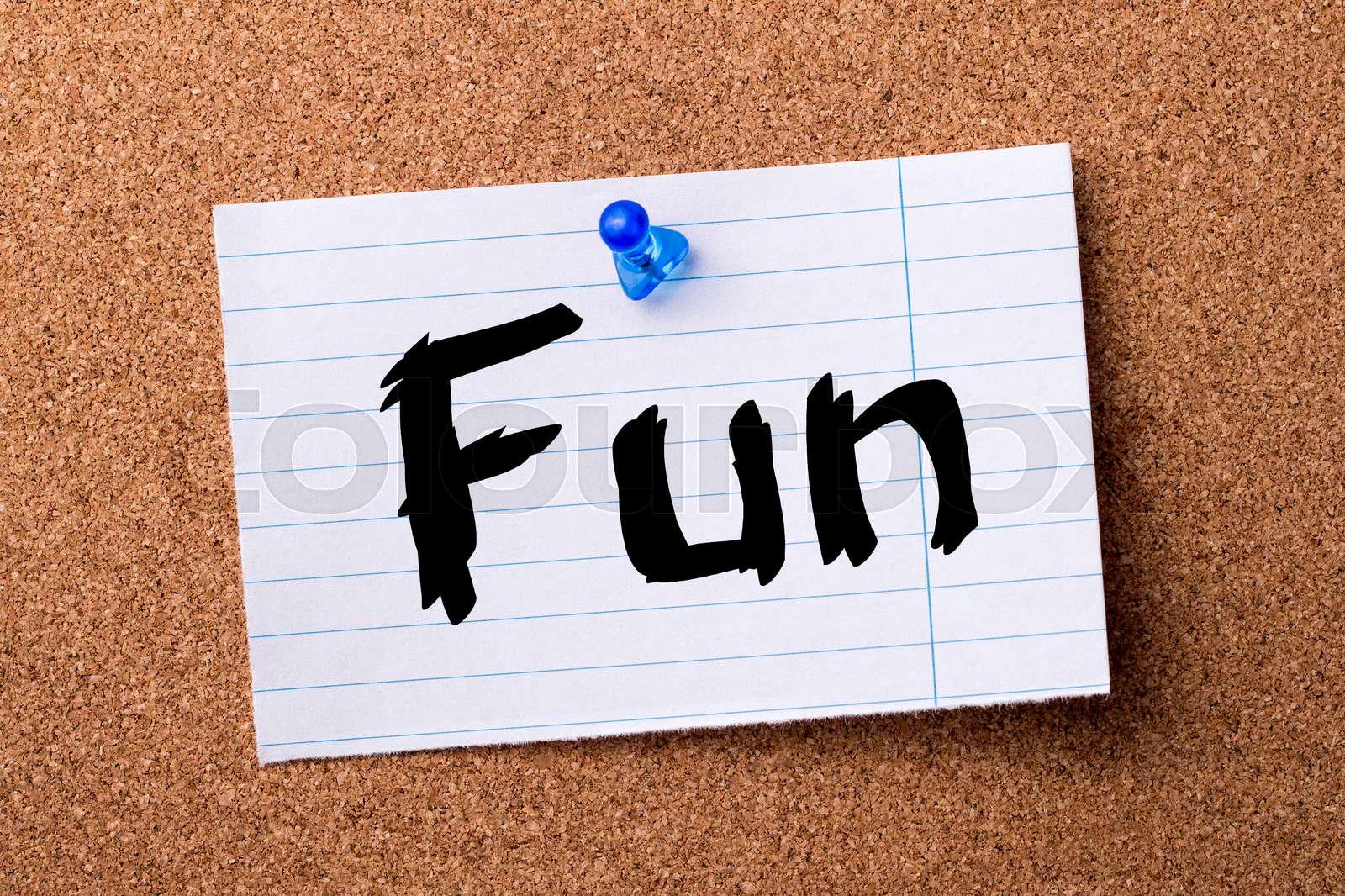 Fun - teared note paper pinned on bulletin board | Stock image | Colourbox