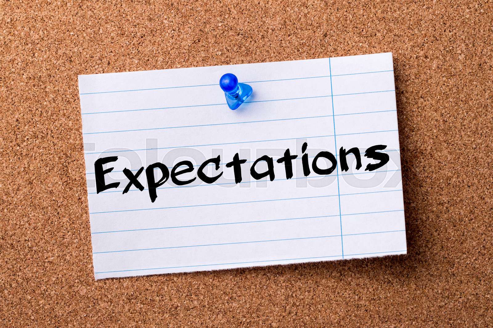 Expectations - teared note paper pinned on bulletin board | Stock image ...