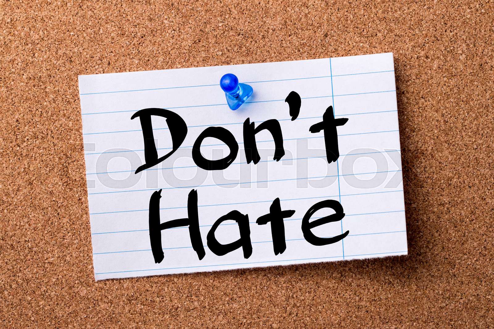 Don’t hate - teared note paper pinned on bulletin board | Stock image ...