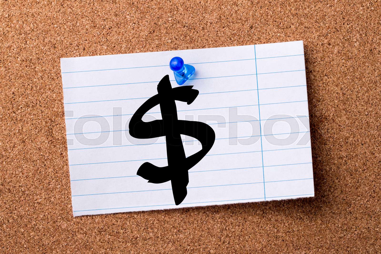 Dollar sign - teared note paper pinned on bulletin board | Stock image ...