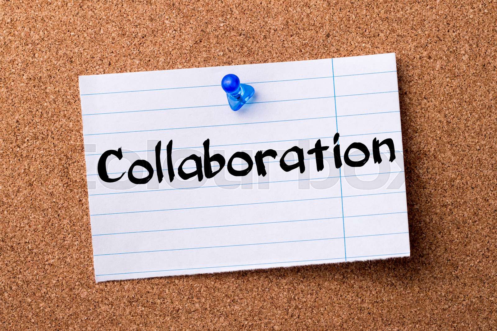 Collaboration - teared note paper pinned on bulletin board | Stock ...