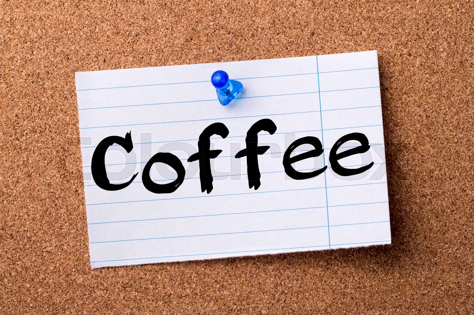 Coffee - teared note paper pinned on bulletin board | Stock image ...