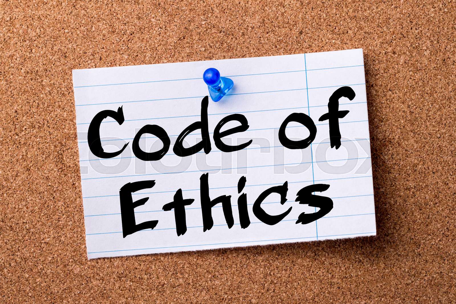 Code of Ethics - teared note paper pinned on bulletin board | Stock ...