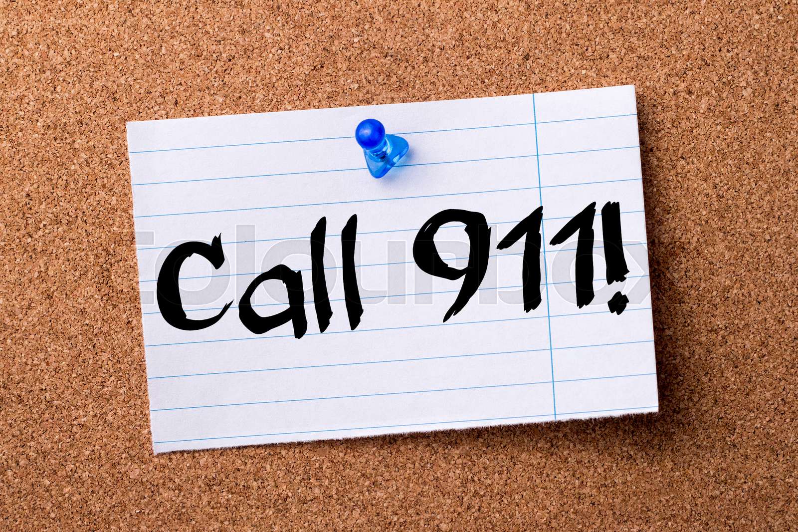 Call 911! - teared note paper pinned on bulletin board | Stock image ...