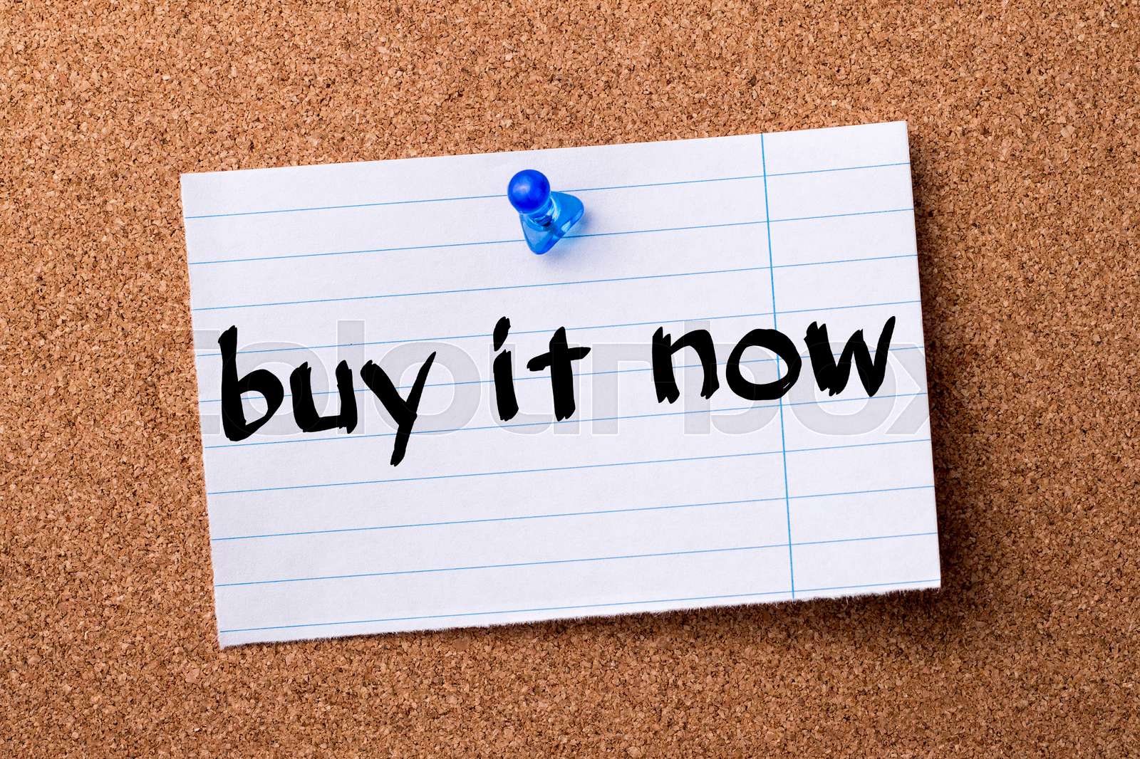 buy it now - teared note paper pinned on bulletin board | Stock image ...