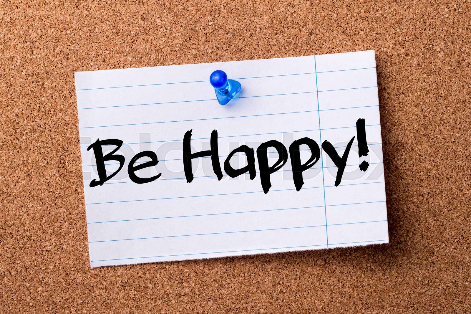 Be Happy! - teared note paper pinned on bulletin board | Stock image ...