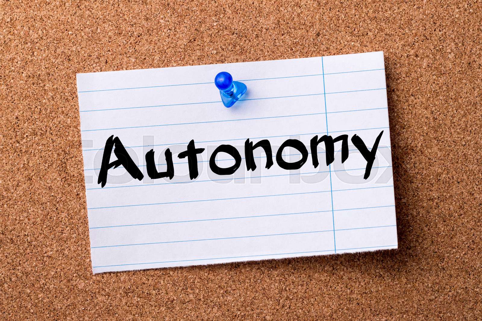 Autonomy - teared note paper pinned on bulletin board | Stock image ...