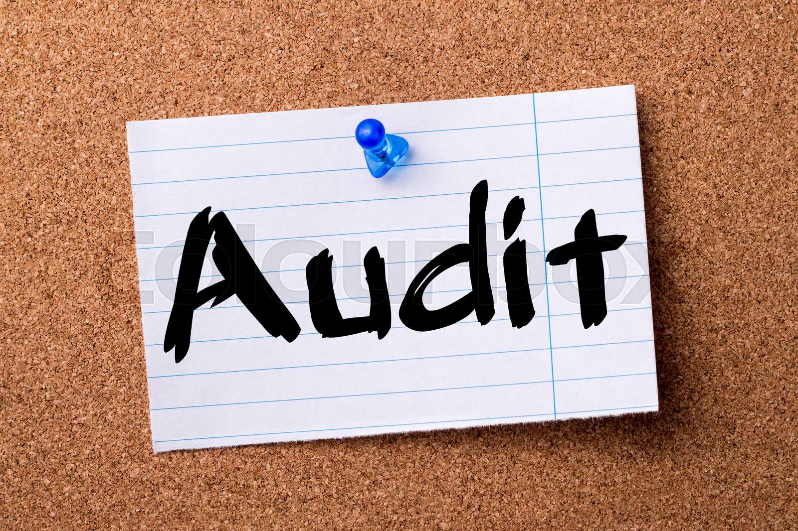 Audit - teared note paper pinned on bulletin board | Stock image ...
