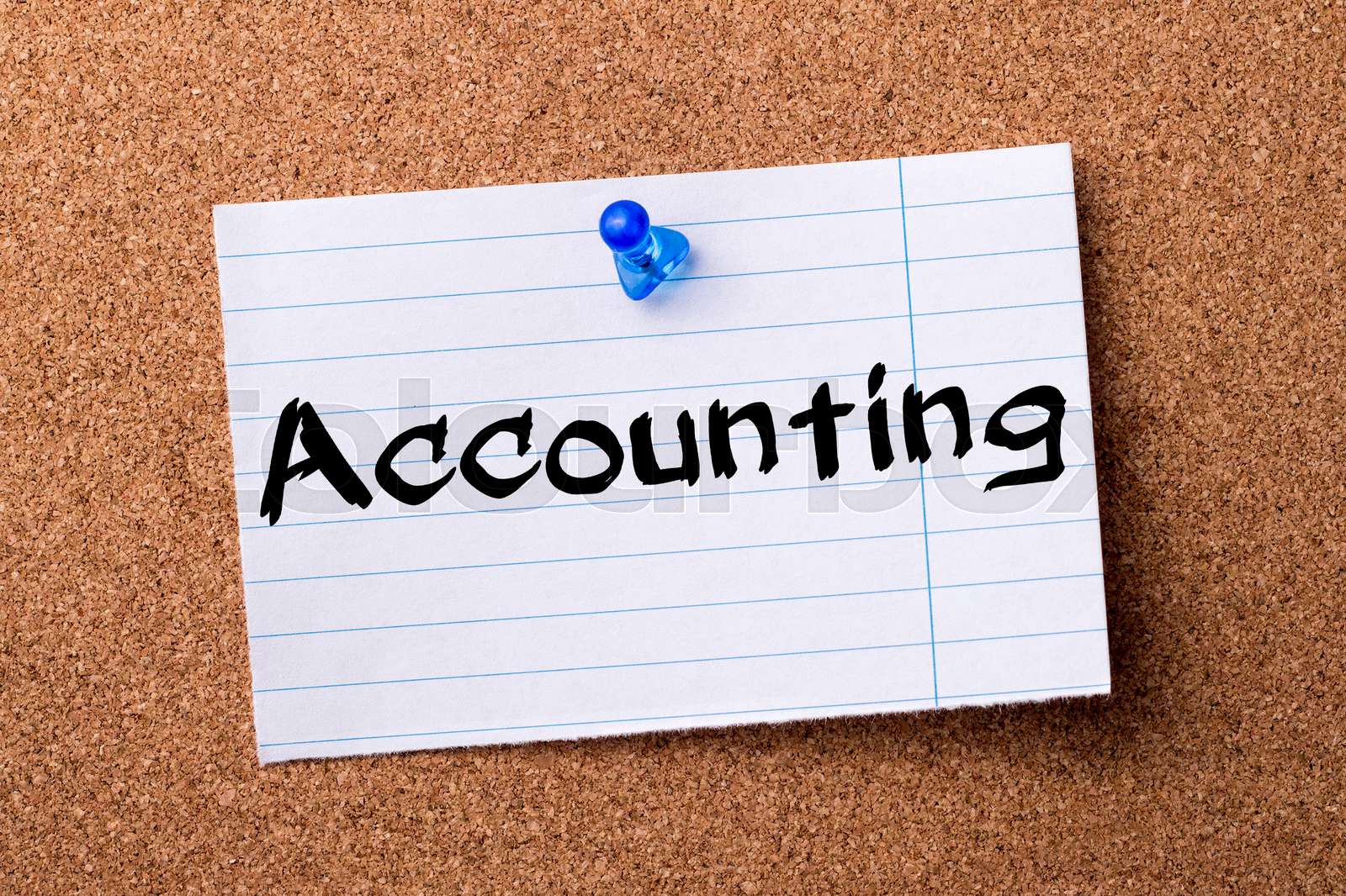 Accounting - teared note paper pinned on bulletin board | Stock image ...